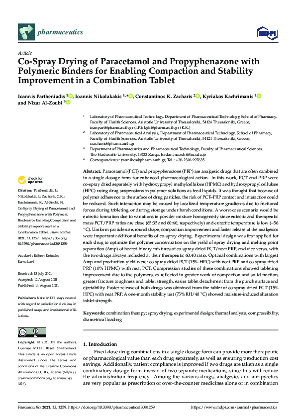 (PDF) Co-Spray Drying of Paracetamol and Propyphenazone with Polymeric ...