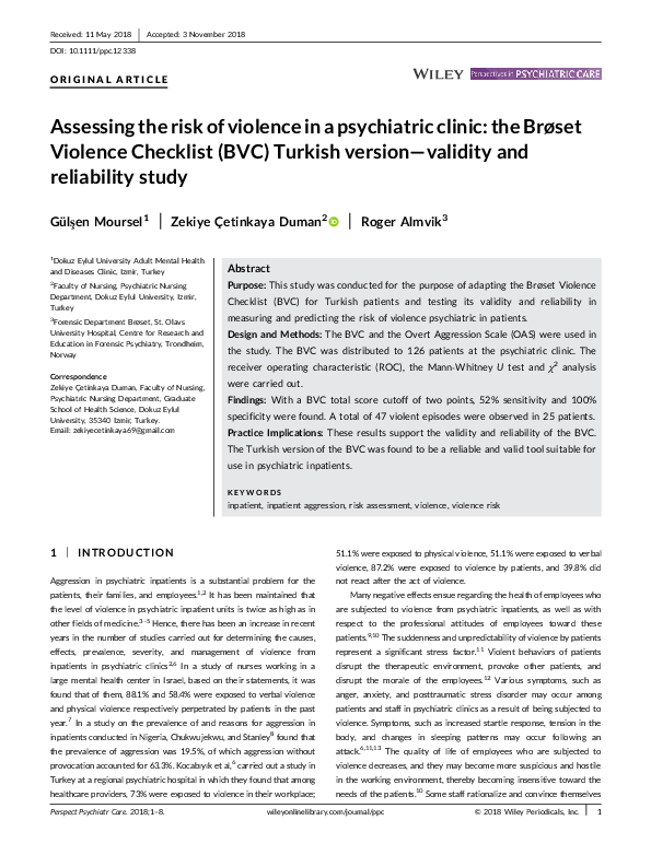 (PDF) Assessing the risk of violence in a psychiatric clinic: the ...