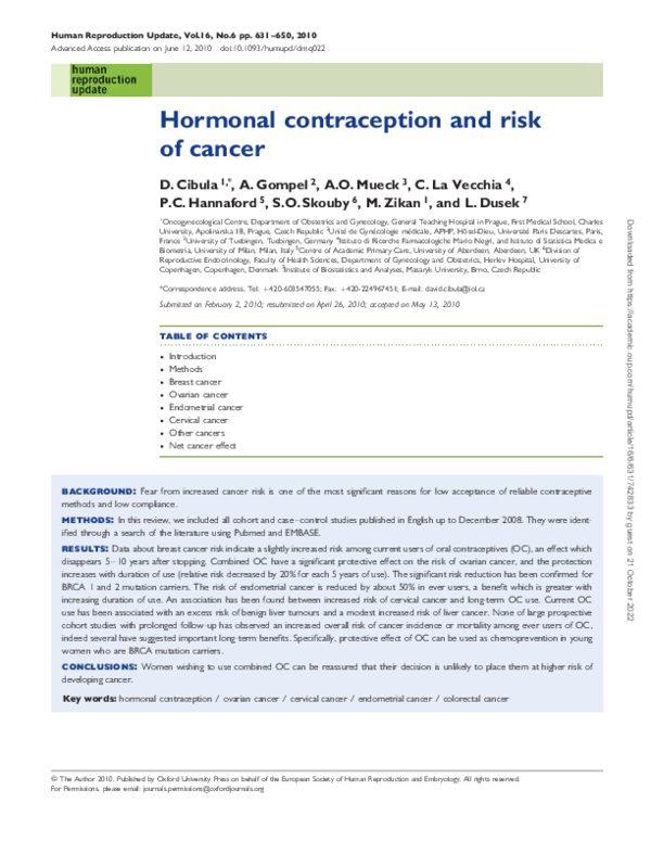 (PDF) Hormonal contraception and risk of cancer | Anne Gompel ...
