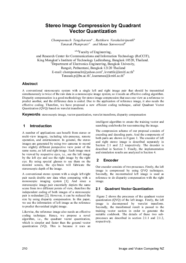 (PDF) Stereo Image Compression by Quadrant Vector Quantization