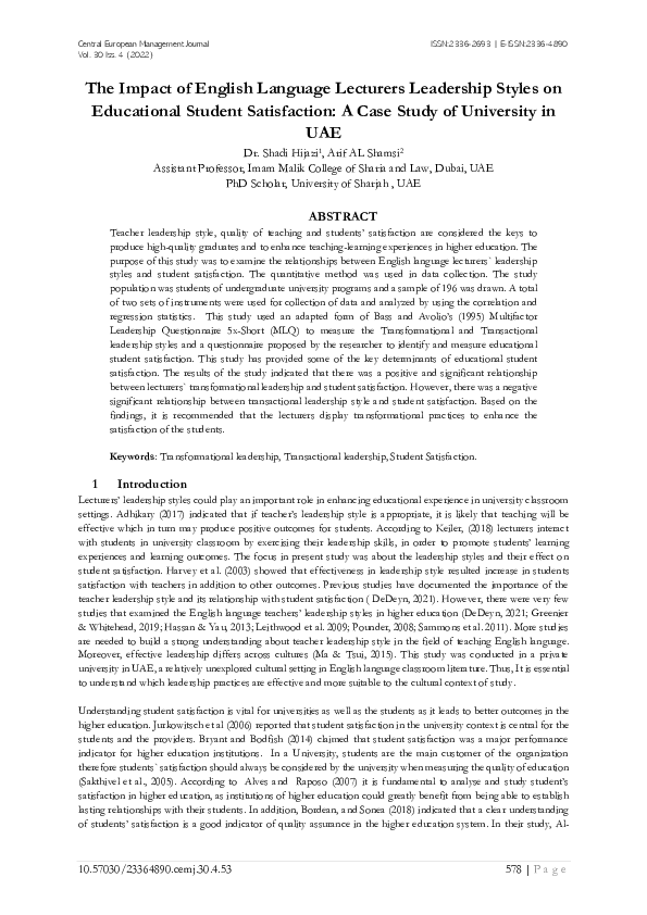 (PDF) The Impact of English Language Lecturers Leadership Styles on ...