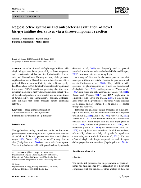 (PDF) Regioselective synthesis and antibacterial evaluation of a new class of substituted ...