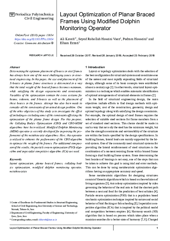 (PDF) Layout Optimization of Planar Braced Frames Using Modified Dolphin Monitoring Operator ...