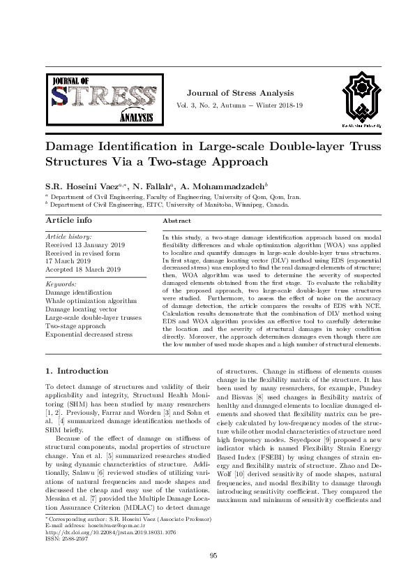 (PDF) Multi-damage identification of large-scale truss structures using a two-step approach