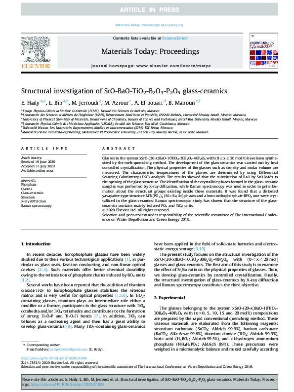 (PDF) Structural investigation of SrO-BaO-TiO2-B2O3-P2O5 glass-ceramics