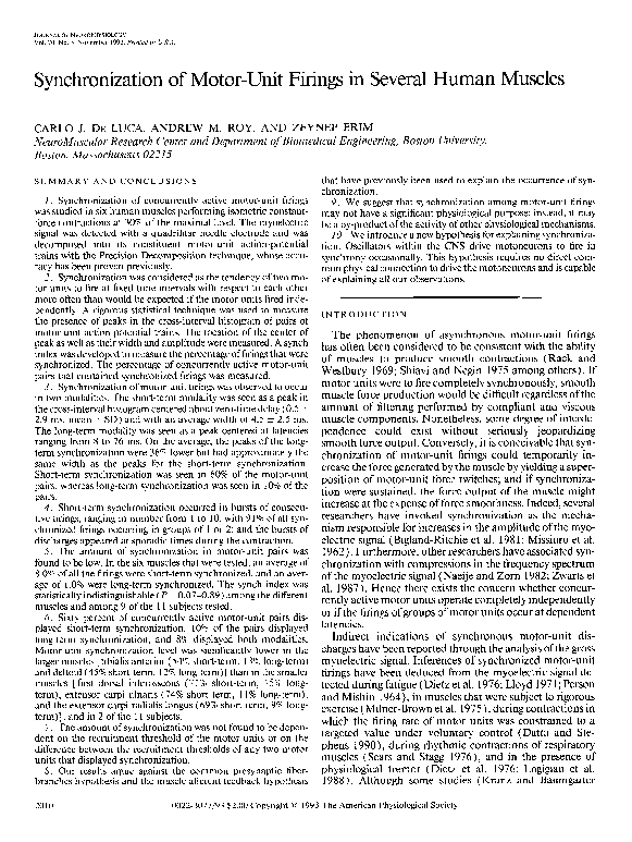 (PDF) Synchronization of motor-unit firings in several human muscles