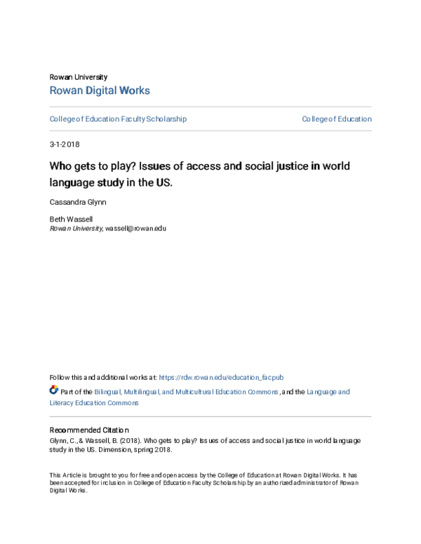 (PDF) Who gets to play? Issues of access and social justice in world ...