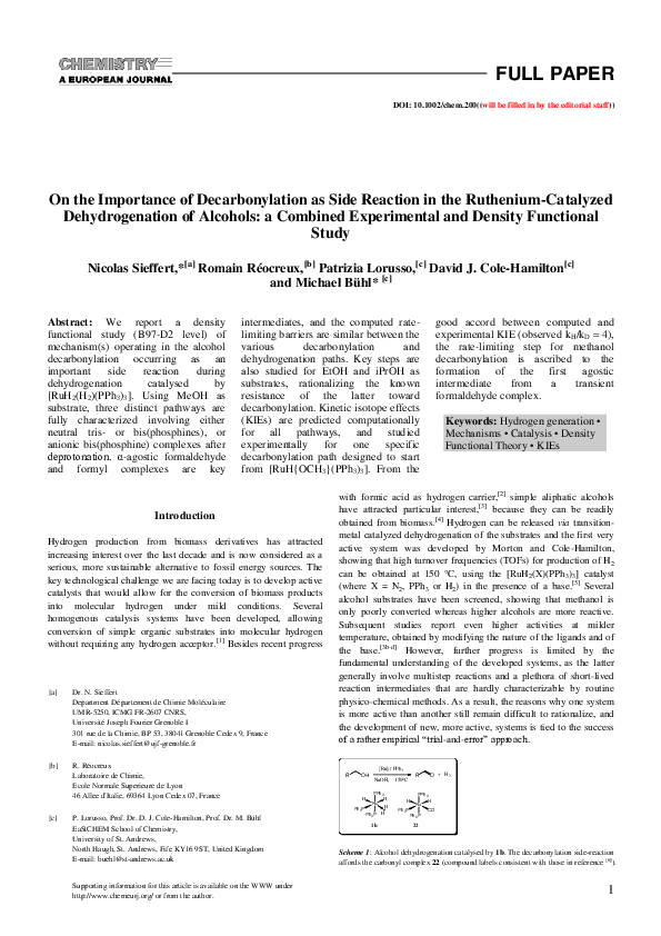 Pdf On The Importance Of Decarbonylation As A Side Reaction In The