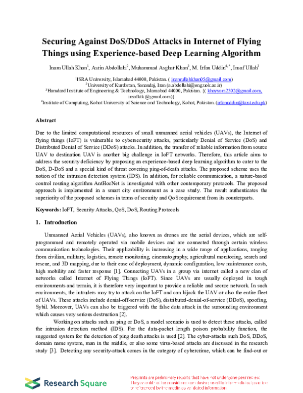 Pdf Securing Against Dosddos Attacks In Internet Of Flying Things Using Experience Based Deep 4814