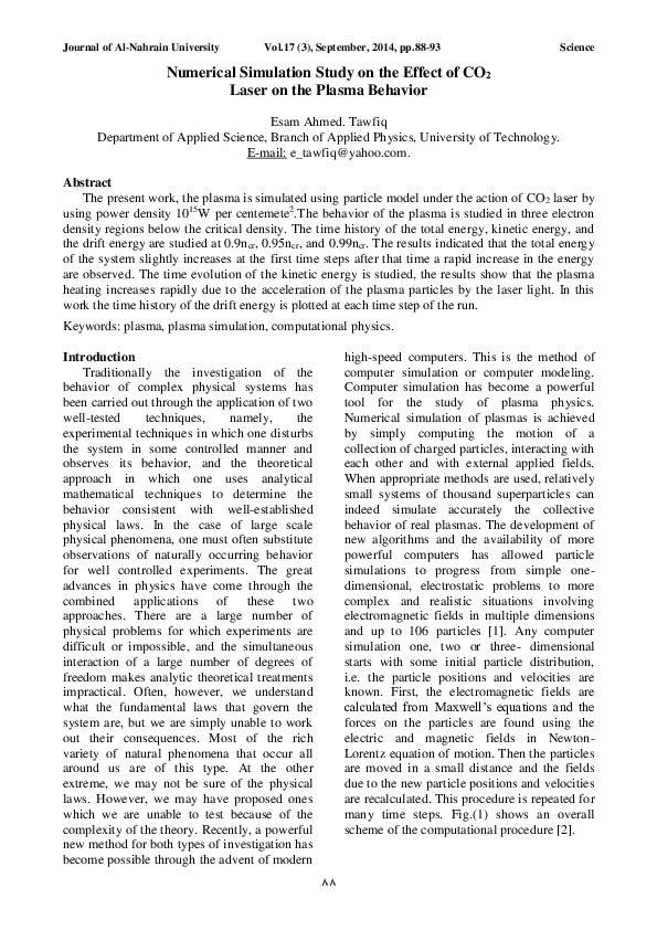 (PDF) Numerical Simulation Study on the Effect of CO2 Laser on the Plasma Behavior