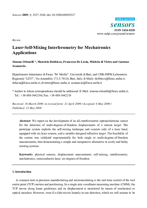 (PDF) Laser‐Self‐Mixing Interferometry for Mechatronics Applications