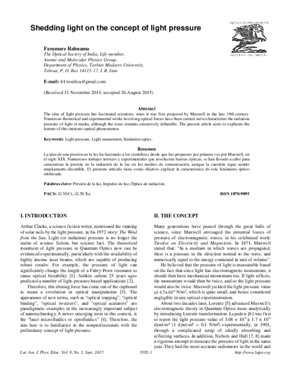 (PDF) Shedding light on the concept of light pressure