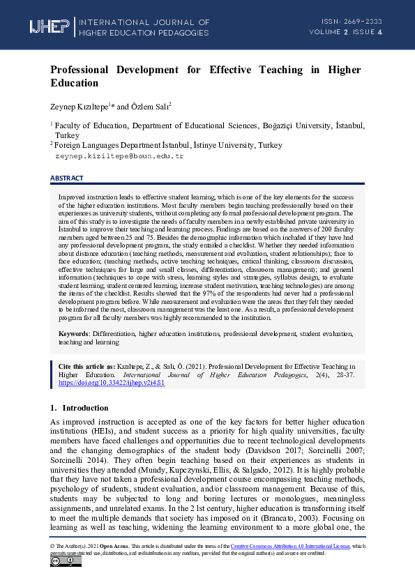 (PDF) Professional Development for Effective Teaching in Higher Education