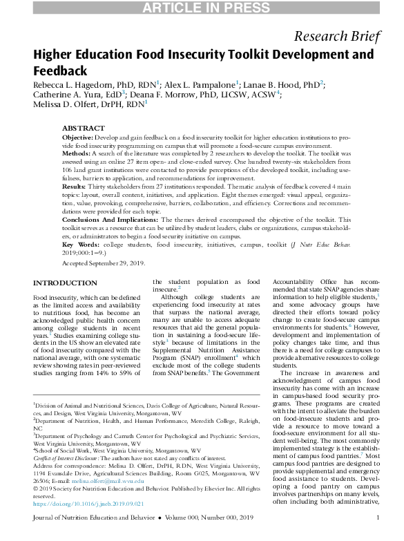 (PDF) Higher Education Food Insecurity Toolkit Development and Feedback