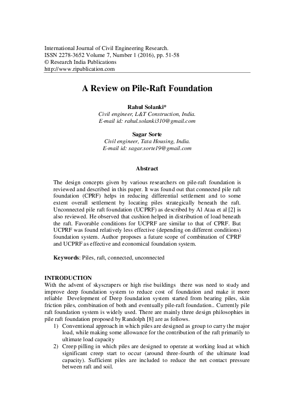 (PDF) A Review on Pile-Raft Foundation