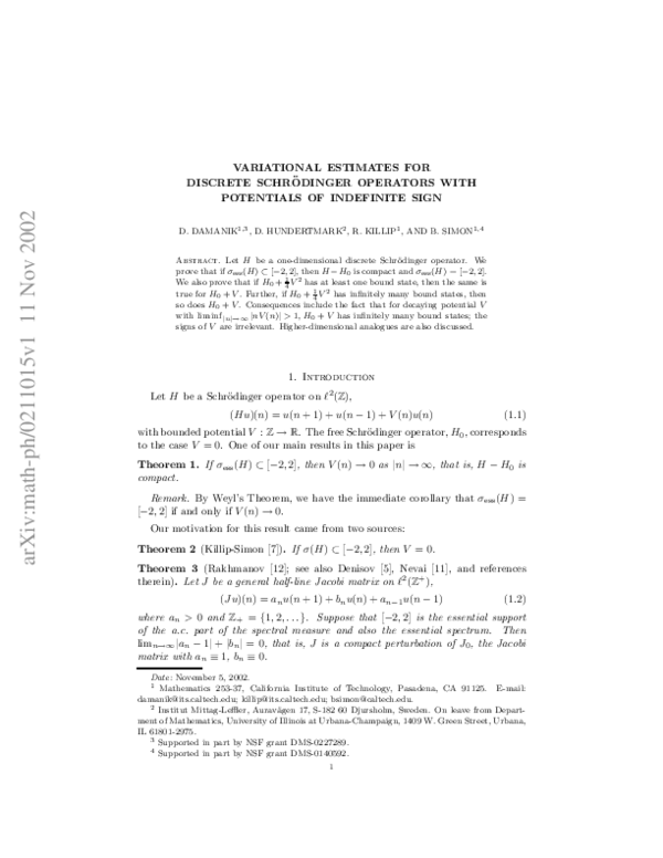 (PDF) Variational Estimates for Discrete Schr dinger Operators with ...