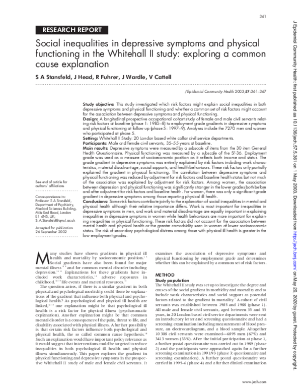(PDF) Social inequalities in depressive symptoms and physical ...