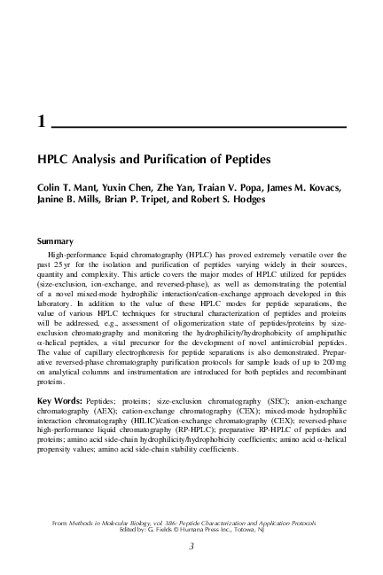 (PDF) HPLC Analysis and Purification of Peptides