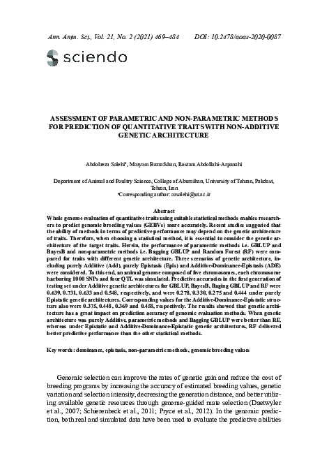(PDF) Assessment of parametric and non-parametric methods for prediction of quantitative traits ...