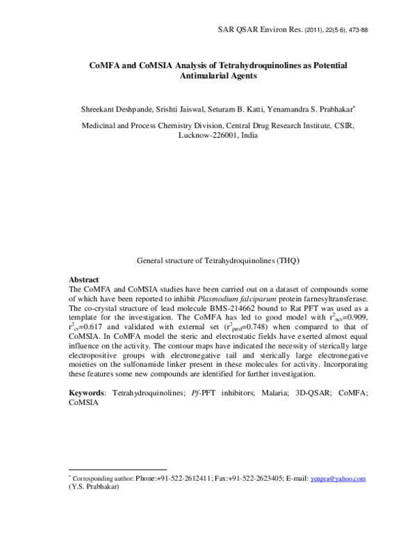 Pdf Comfa And Comsia Analysis Of Tetrahydroquinolines As Potential