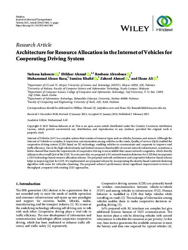 (PDF) Architecture for Resource Allocation in the Internet of Vehicles for Cooperating Driving ...