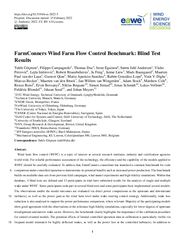 (PDF) FarmConners Wind Farm Flow Control Benchmark: Blind Test Results