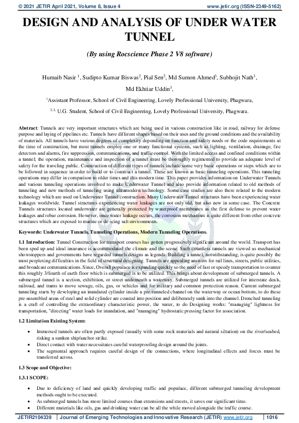 (PDF) DESIGN AND ANALYSIS OF UNDER WATER TUNNEL (By using Rocscience ...