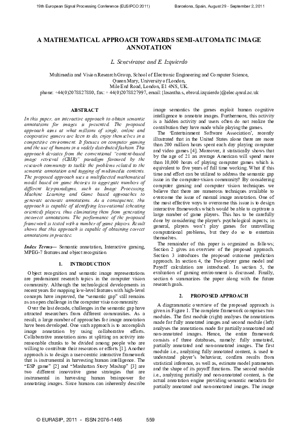 Pdf A Mathematical Approach Towards Semi Automatic Image Annotation