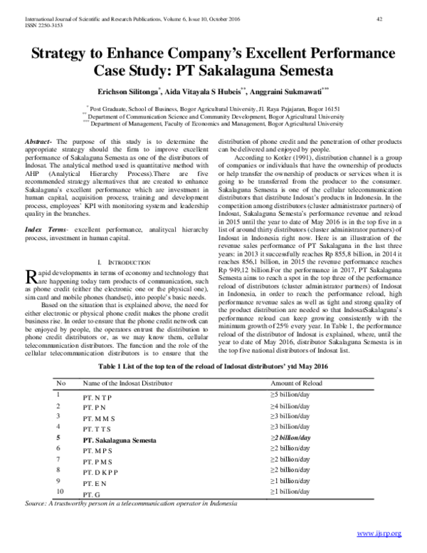 (PDF) Strategy to Enhance Company’s Excellent Performance Case Study: PT Sakalaguna Semesta