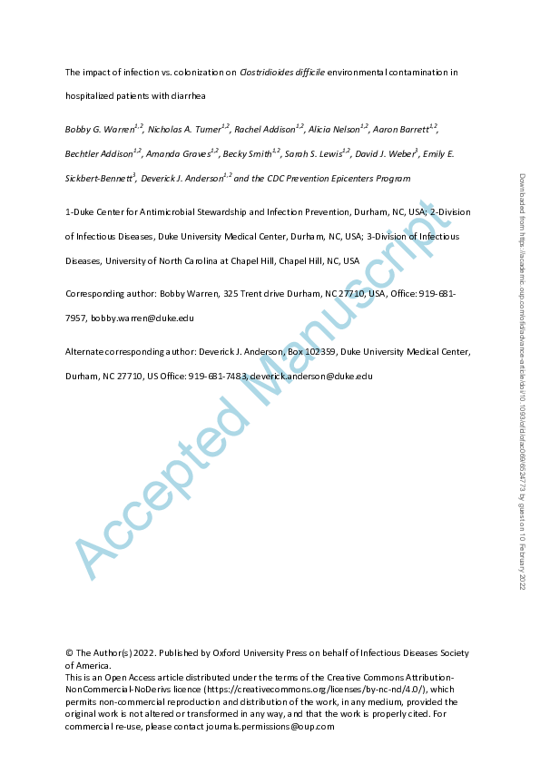 (PDF) The impact of infection vs. colonization on Clostridioides ...