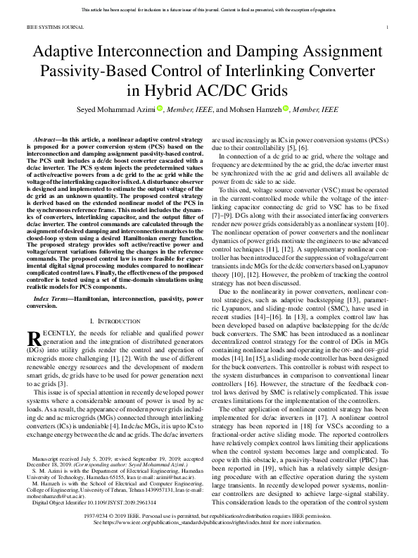 Pdf Adaptive Interconnection And Damping Assignment Passivity‐based Control For Linearly