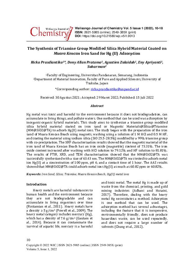(PDF) The Synthesis of Triamine Group Modified Silica Hybrid Material ...