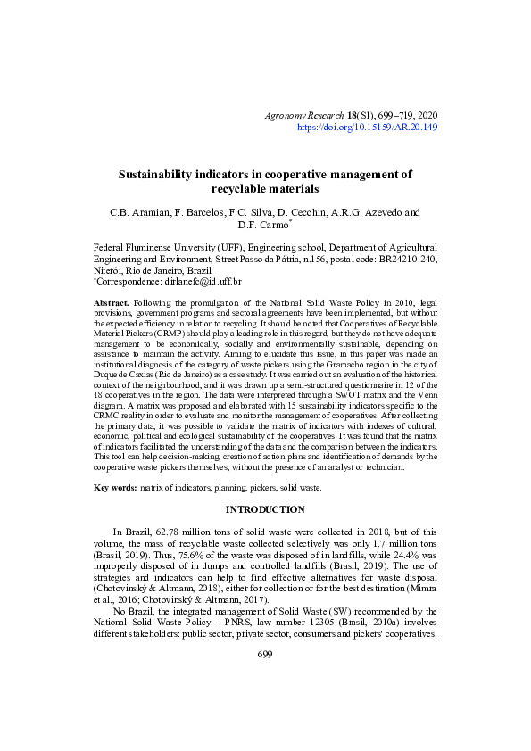 (PDF) Sustainability indicators in cooperative management of recyclable materials
