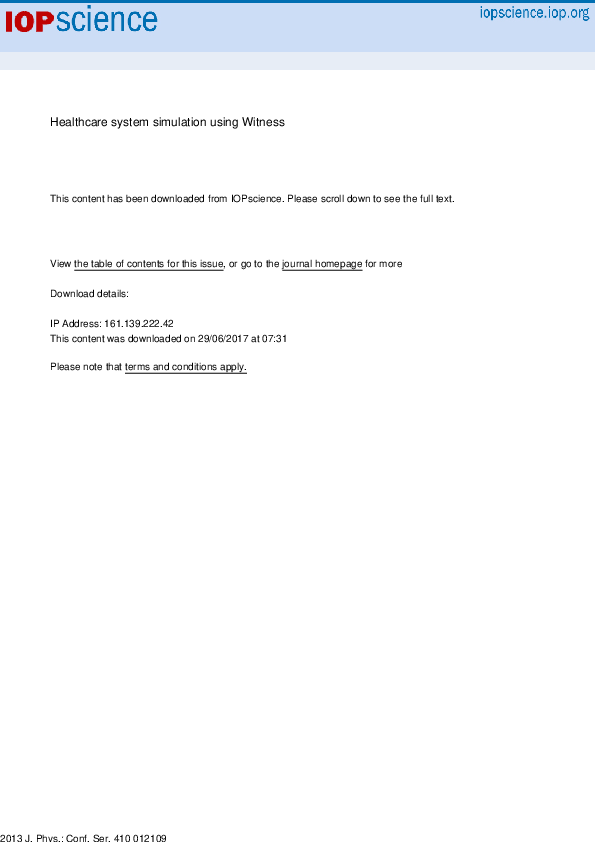 (PDF) Healthcare system simulation using Witness