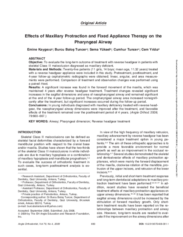(PDF) Effects of Maxillary Protraction and Fixed Appliance Therapy on the Pharyngeal Airway