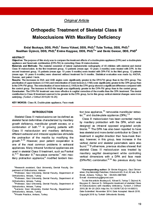 (PDF) Orthopedic Treatment of Skeletal Class III Malocclusions With ...