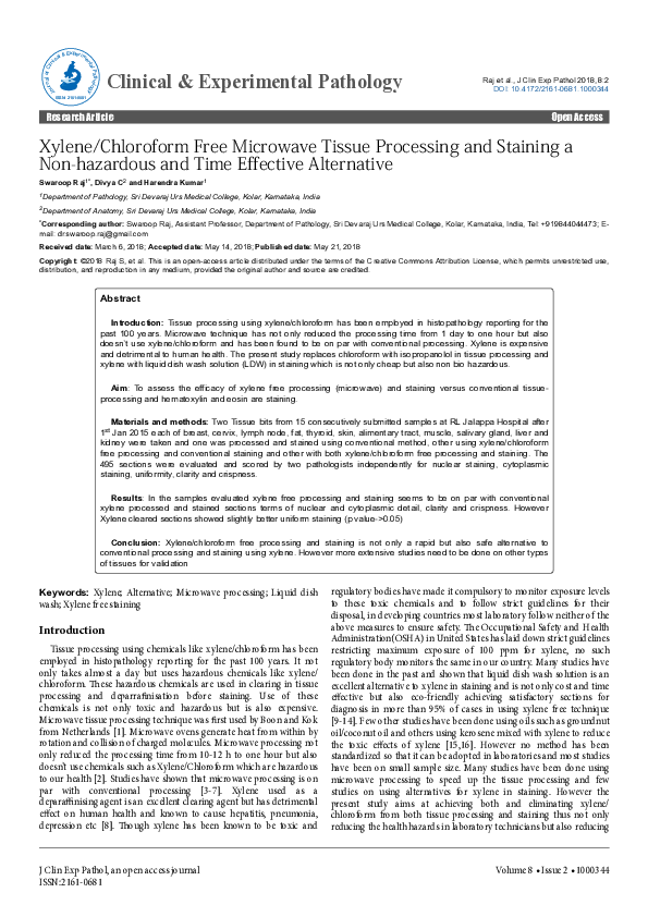 (PDF) Xylene/Chloroform Free Microwave Tissue Processing and Staining a ...