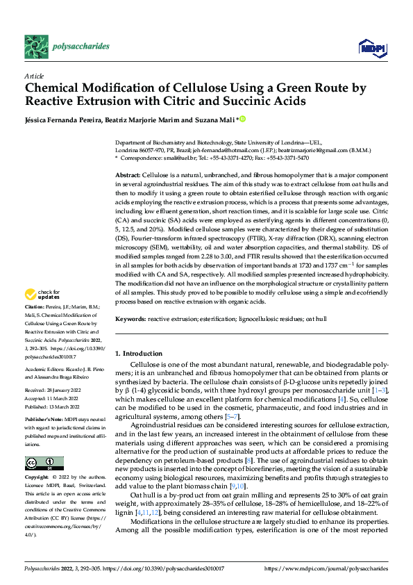 (PDF) Chemical Modification of Cellulose Using a Green Route by ...