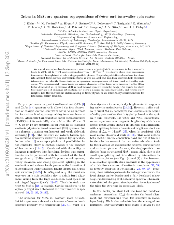 (PDF) Trions in MoS2 are quantum superpositions of intra- and ...
