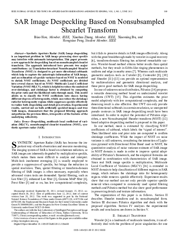 (PDF) SAR Image Despeckling Based on Nonsubsampled Shearlet Transform