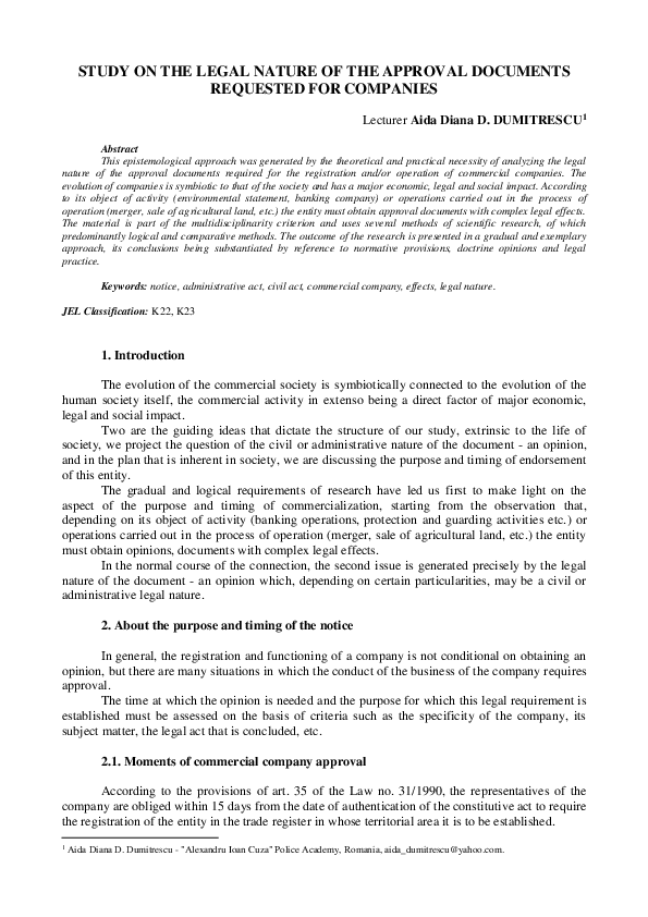 (PDF) Study on the Legal Nature of the Approval Documents Requested for ...