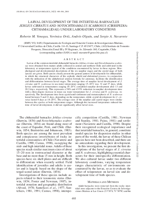 (PDF) Larval Development of the Intertidal Barnacles Jehlius Cirratus ...