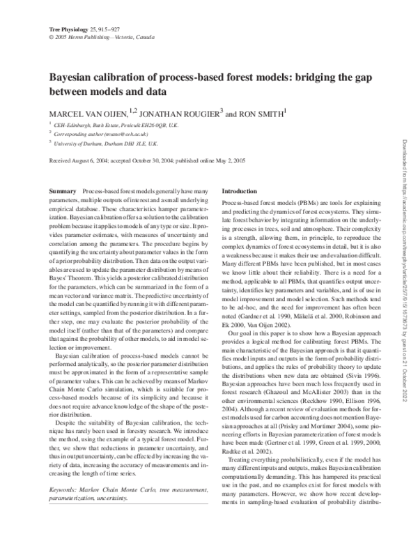 (PDF) Bayesian calibration of process-based forest models: bridging the gap between models and data