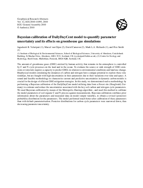 (PDF) Bayesian calibration of DailyDayCent model to quantify parameter ... (PDF) Bayesian calibration of DailyDayCent model to quantify parameter ...