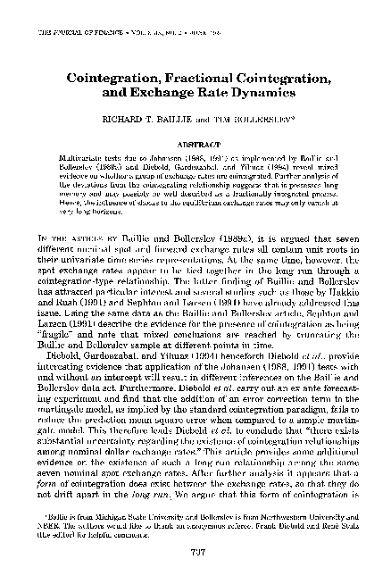 (PDF) Cointegration, Fractional Cointegration, and Exchange Rate Dynamics