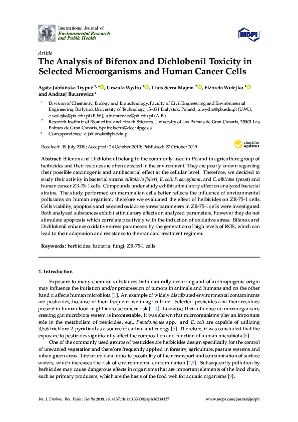 (PDF) The Analysis of Bifenox and Dichlobenil Toxicity in Selected ...