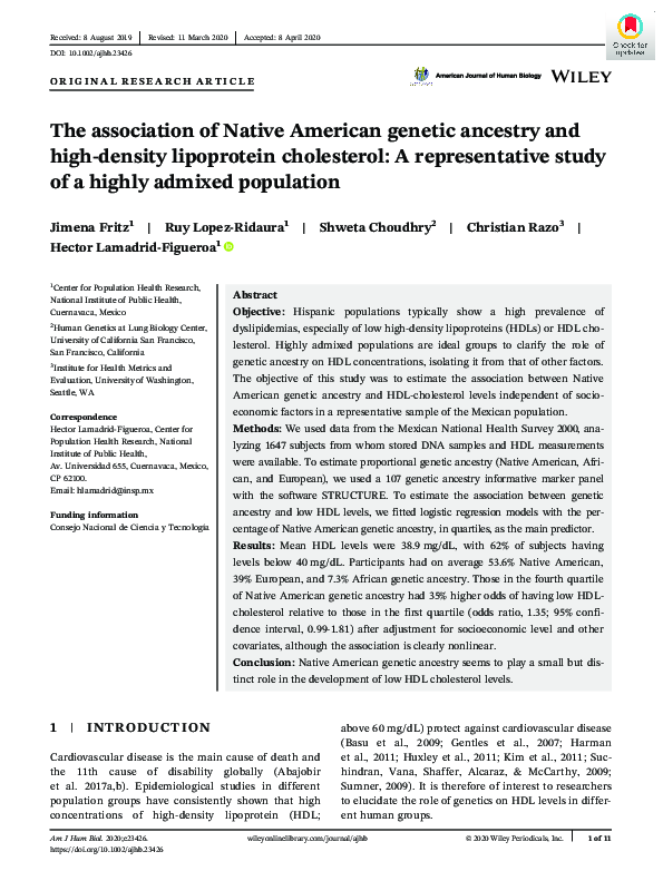 (PDF) The association of Native American genetic ancestry and high ...