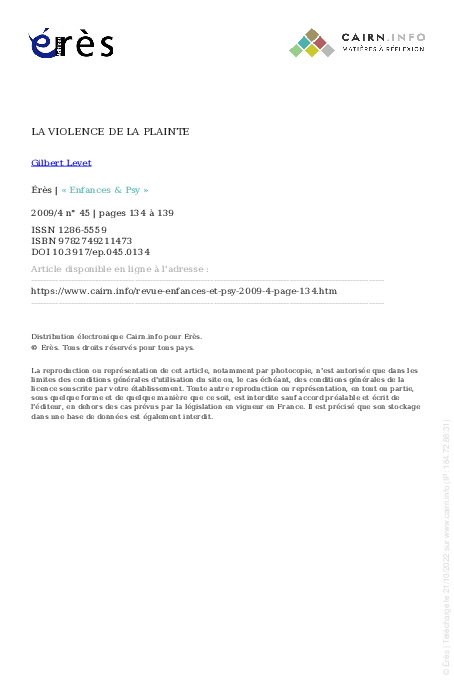 (PDF) La violence de la plainte