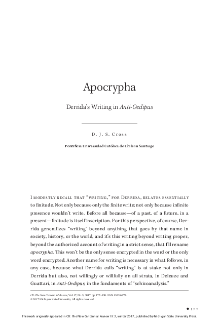 (PDF) Apocrypha: Derrida's Writing in Anti-Oedipus