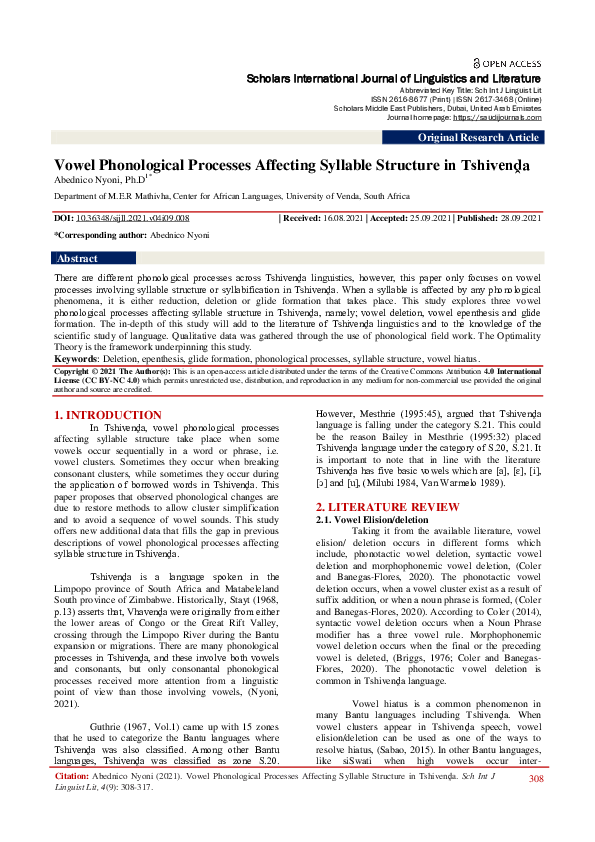 (PDF) Vowel Phonological Processes Affecting Syllable Structure in ...